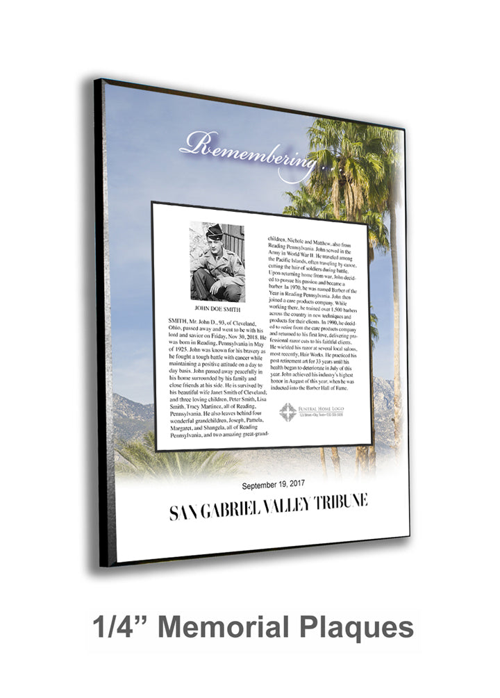 San Gabriel Valley Tribune Obituary Plaque - 1/4" – PopMount Inc